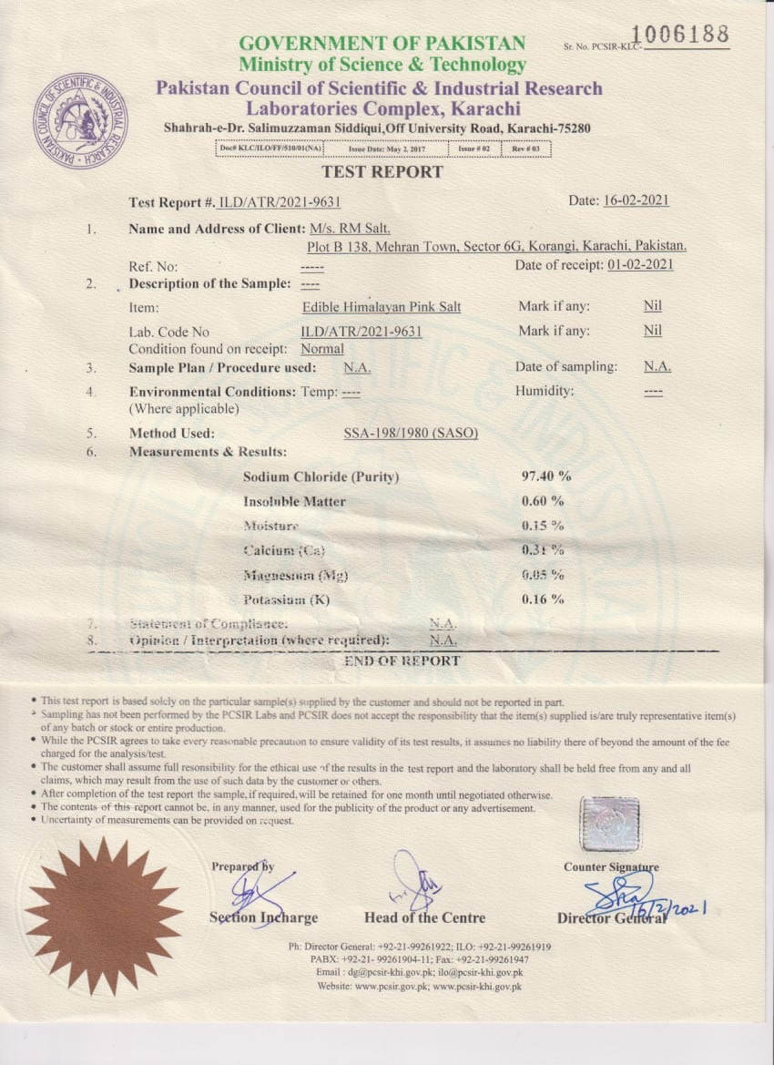 Certification - Himalayan Salt Experts - RM SALT